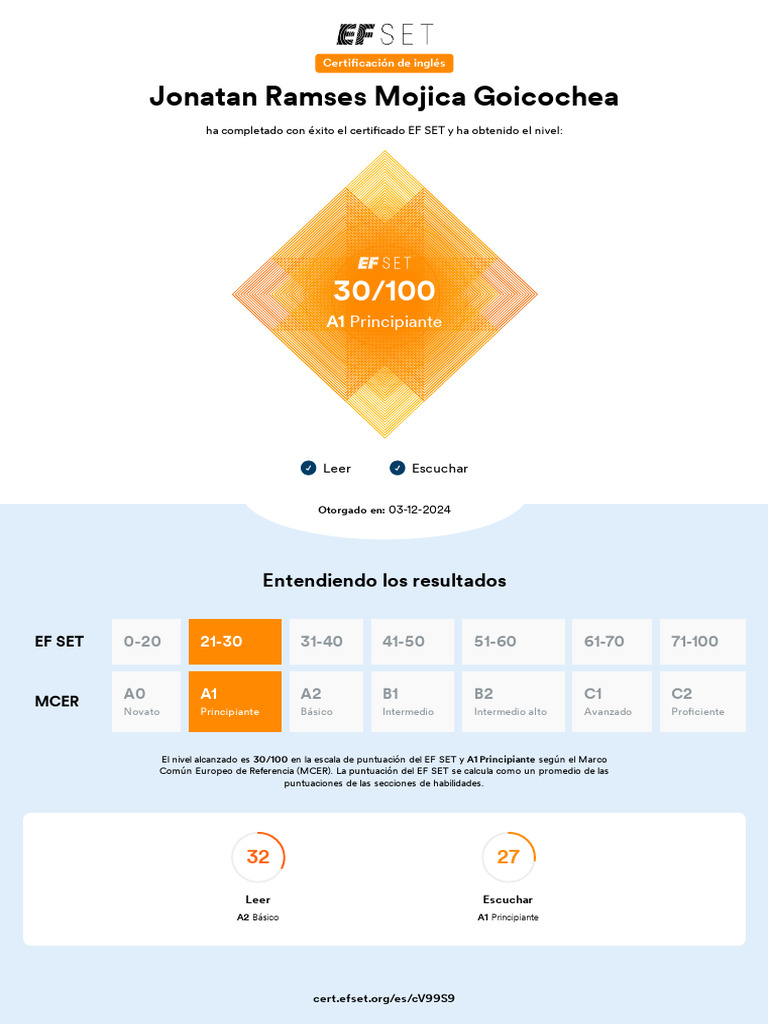 EF SET Certificate | PDF