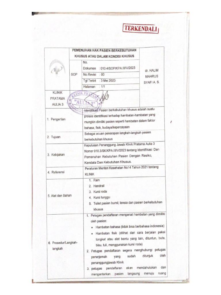 Pkp 1 Ep4 Sop Berkebutuhan Khusus | PDF