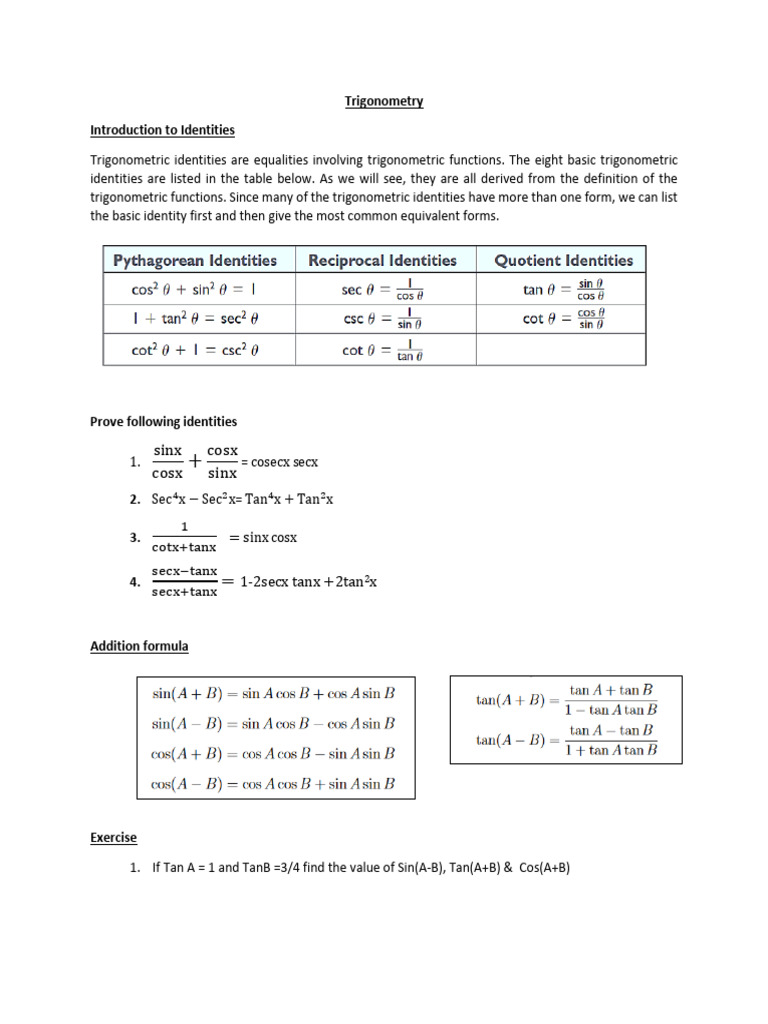 Trigonometry - Basic Identities | PDF