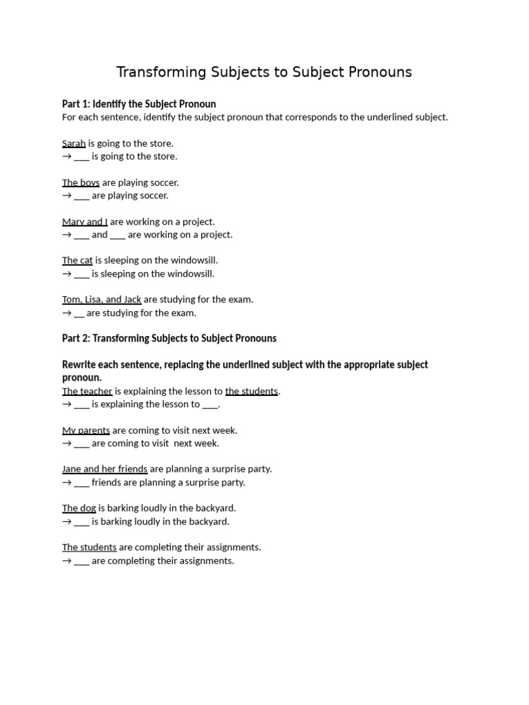 Subject Pronouns and Possessives | PDF