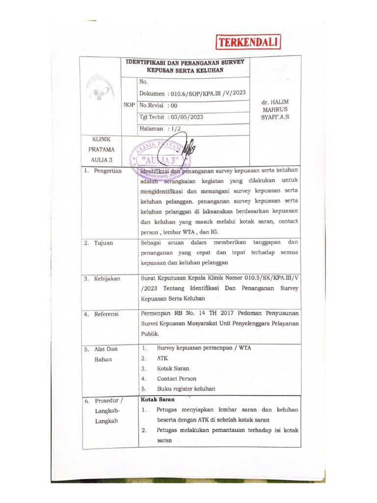 PKP 1 EP 5 SOP PENANGANAN SURVEY KEPUASAN | PDF