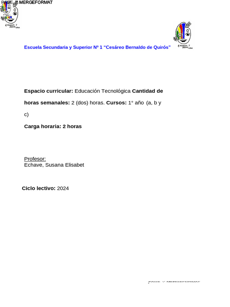 Planf. Educ. Tec. 1er Año 2024 SUSANA ECHAVE | PDF | Evaluación | Sociedad