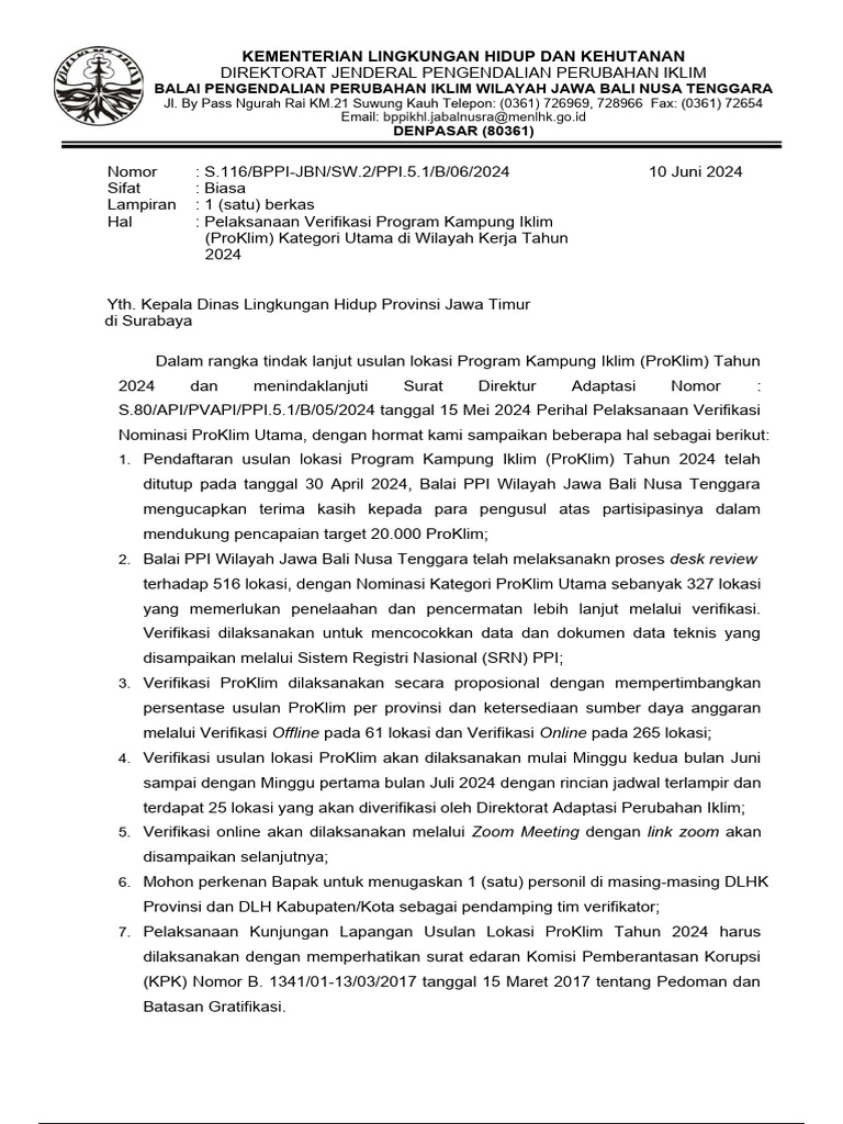 Verifikasi ProKlim 2024 di Jawa Timur | PDF