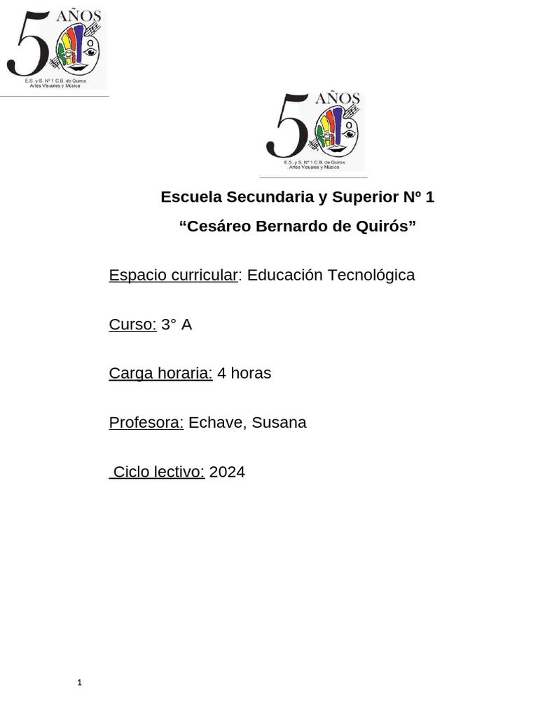 Planf. Educ. Tec. 3ero A año 2024 Susana Echave y María Tribulo | PDF | Evaluación | Aprendizaje