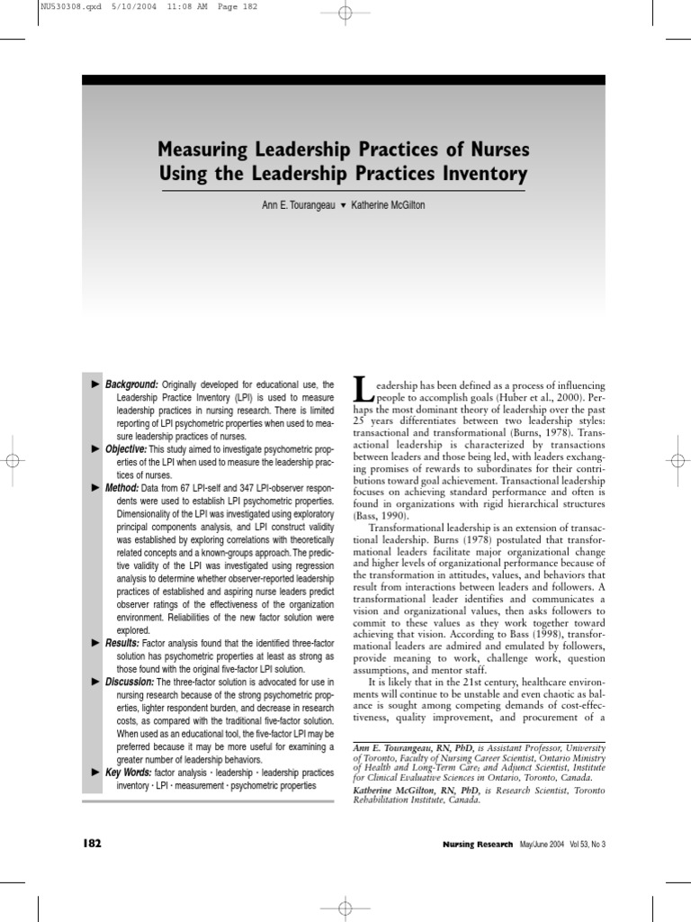 Nurse Leadership Practices Measurement | PDF | Leadership | Psychometrics