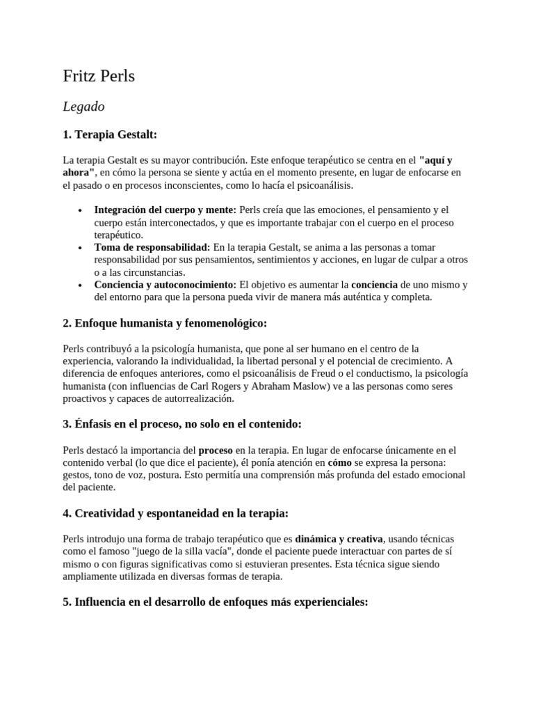 Fritz Perls | PDF | Terapia Gestalt | Psicoanálisis