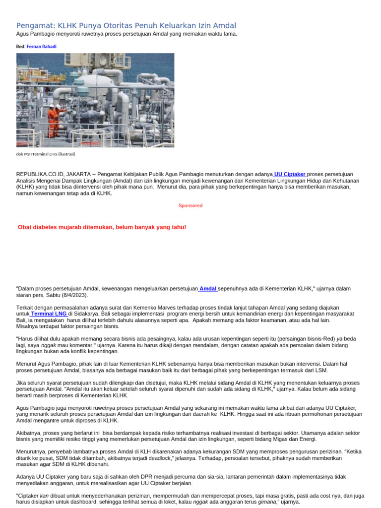 KLHK Punya Otoritas Penuh Keluarkan Izin Amdal | PDF