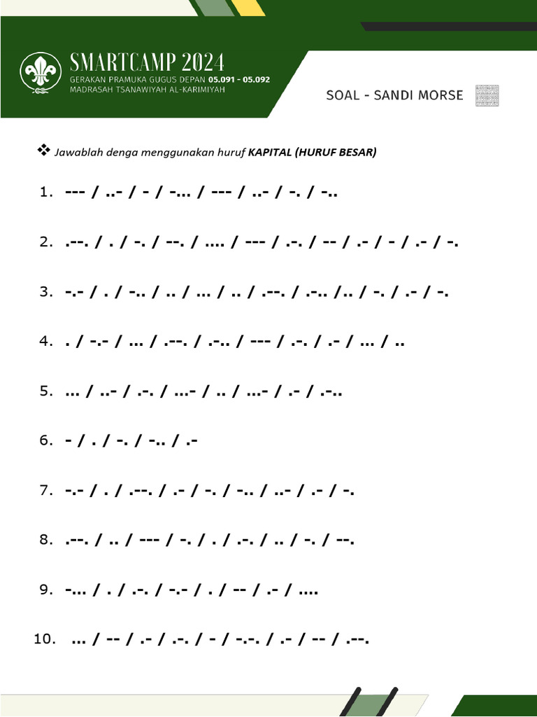 Soal Sandi Morse Smartcamp 2024 | PDF