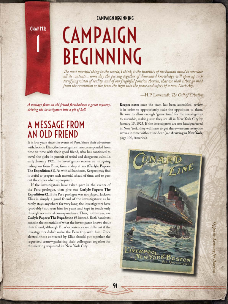 Nyarlathotep - Chapter 1 - Campaign Beginning (CoC 7th) | PDF