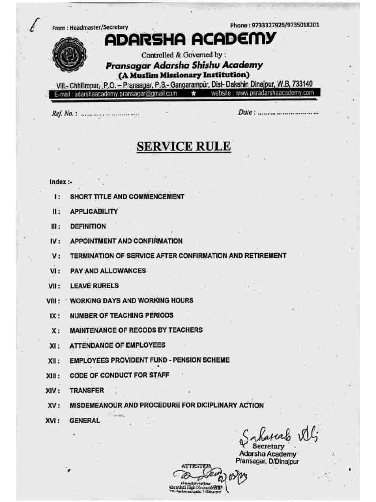 Service Rule of Organization Sample | PDF