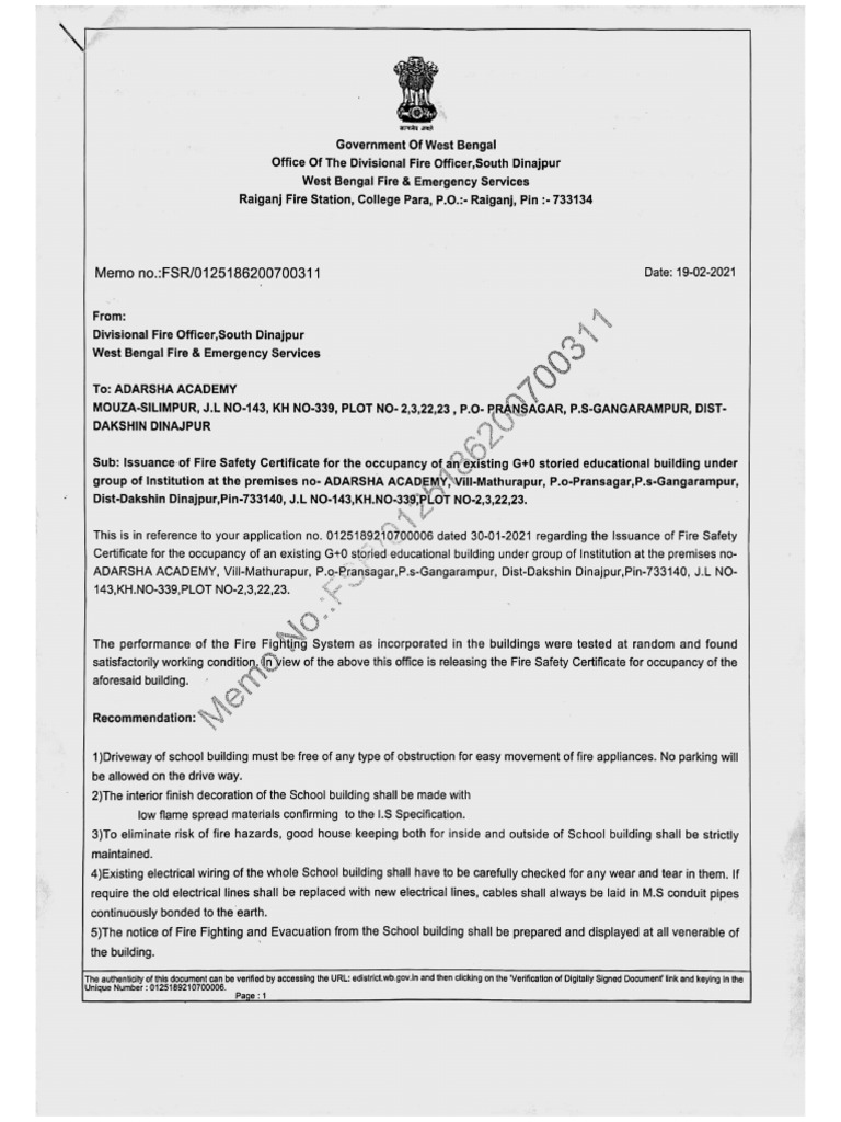 Fire Certificate Sample | PDF
