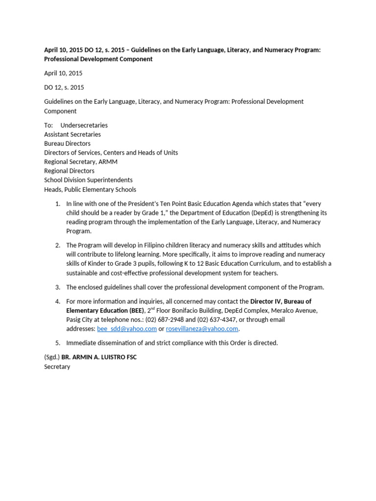 DepEd Order 12, s. 2015 Guidelines | PDF