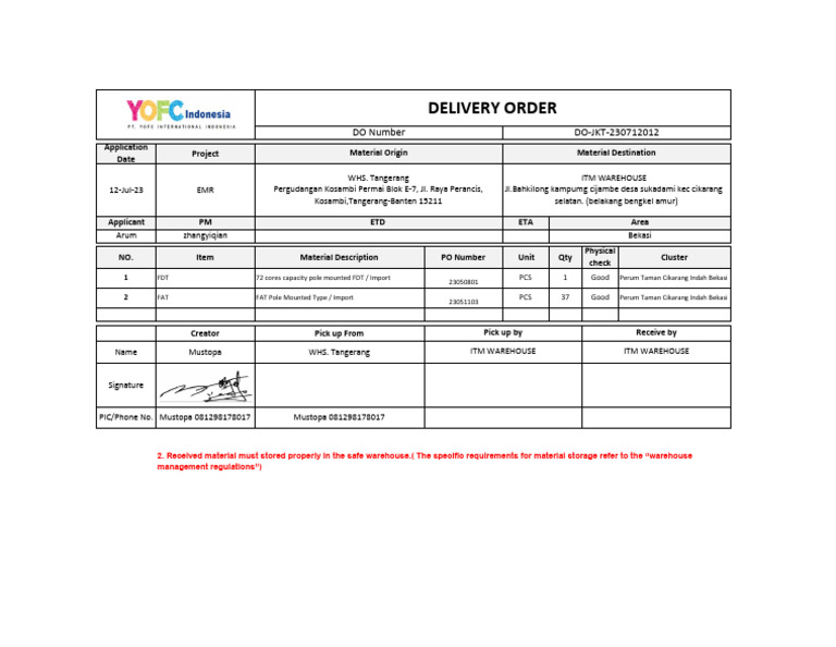 DO FDT Dan FAT KE ITM Dari WHS. Tangerang 12 Juli | PDF | Logistics | Inventory