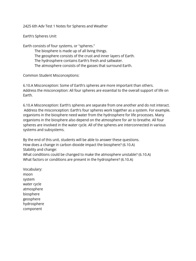 24-25 6th Adv Test 1 Notes For Spheres and Weather | PDF | Tropical ...