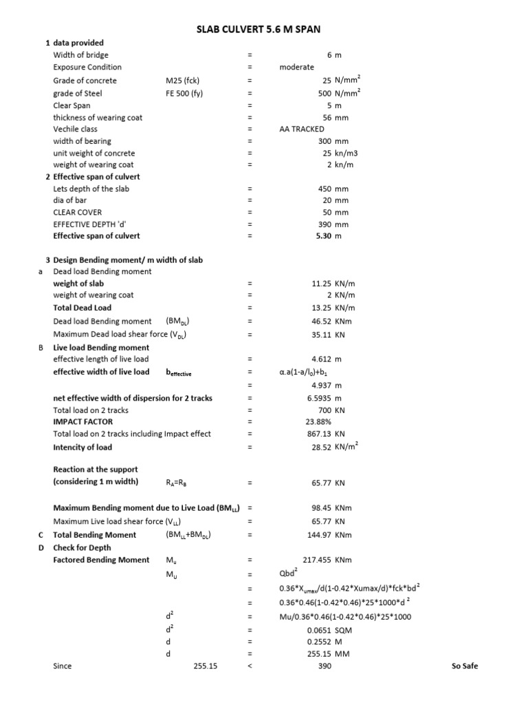 Culvert Slab Design | PDF | Bending | Solid Mechanics