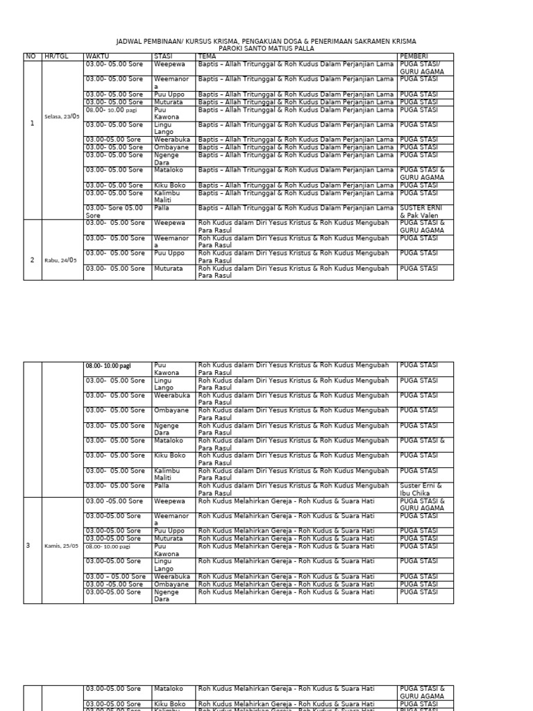 Jadwal Pembinaan Krisma | PDF