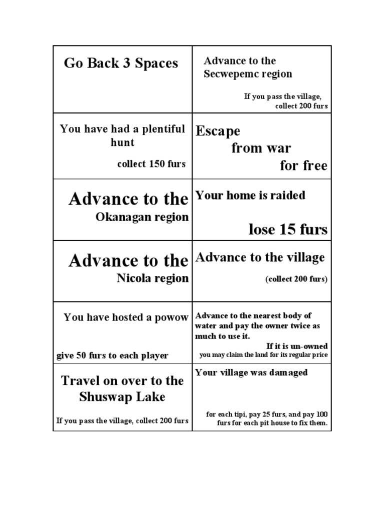 Advance To The Advance To The: Go Back 3 Spaces | PDF | Cooking, Food ...