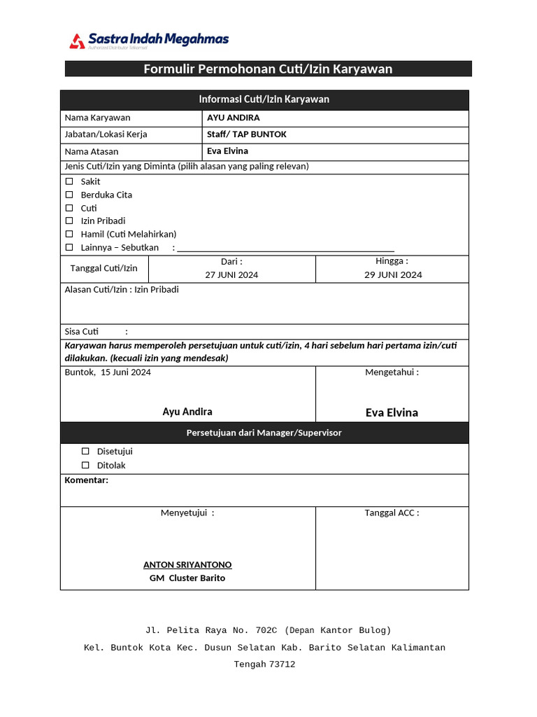 Form Pengajuan Cuti | PDF