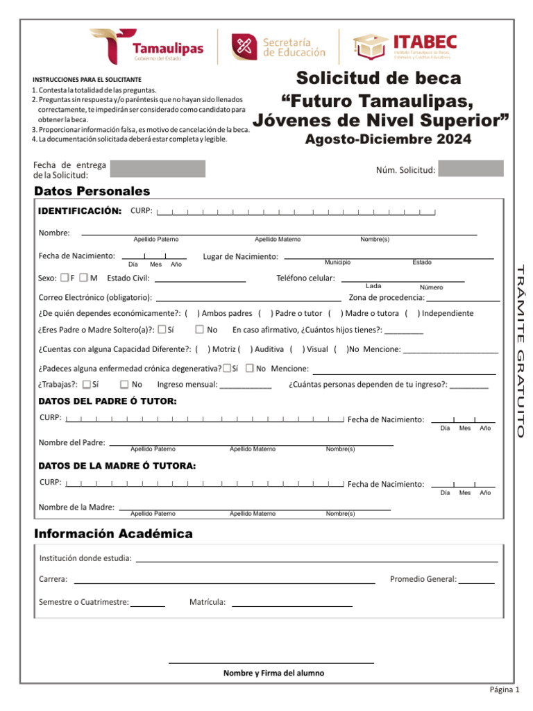 Solicitud Beca Futuro Ago Dic 2024 | PDF