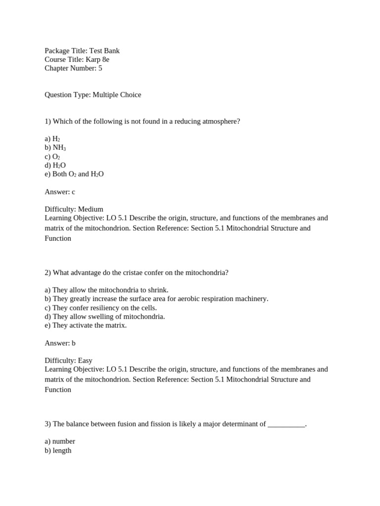 Test Bank Karp8e CH5 | PDF | Cellular Respiration | Electron Transport ...