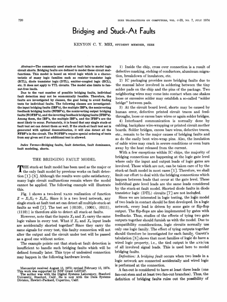 Bridging and Stuck-At Faults | PDF | Logic Gate | Feedback