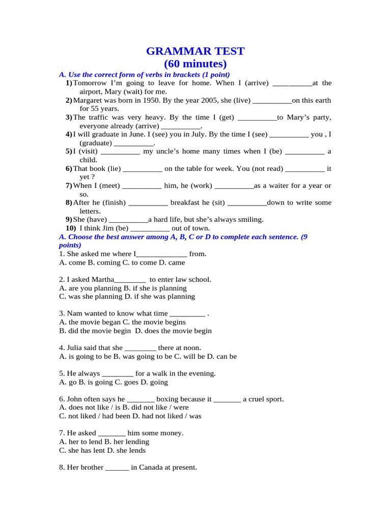 Sample Test 1 | PDF