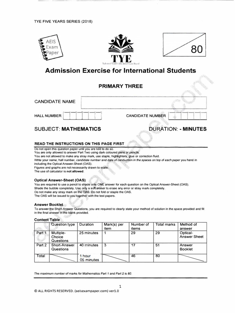 P3 Math 2018 (TYE 5 Years Series) | PDF | Multiple Choice