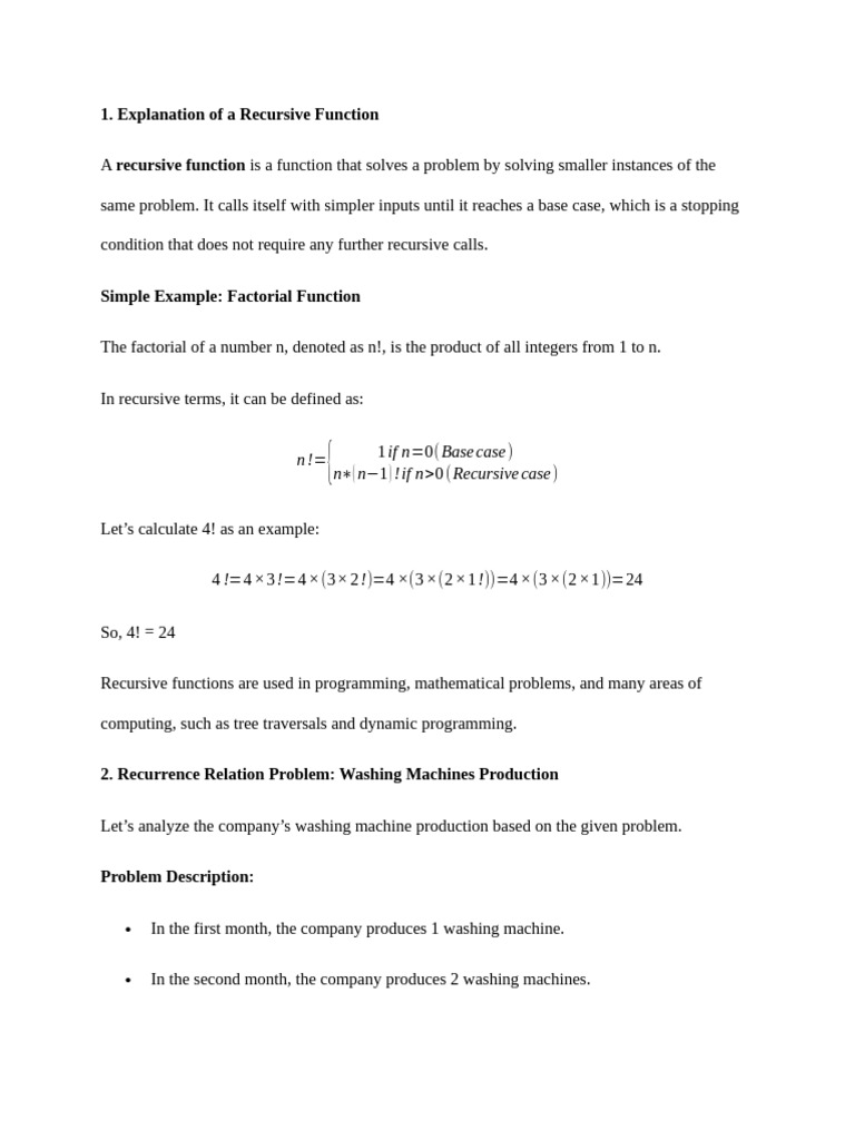 MATH 1302 - Unit 4 Written Assignment | PDF | Recursion | Function (Mathematics)