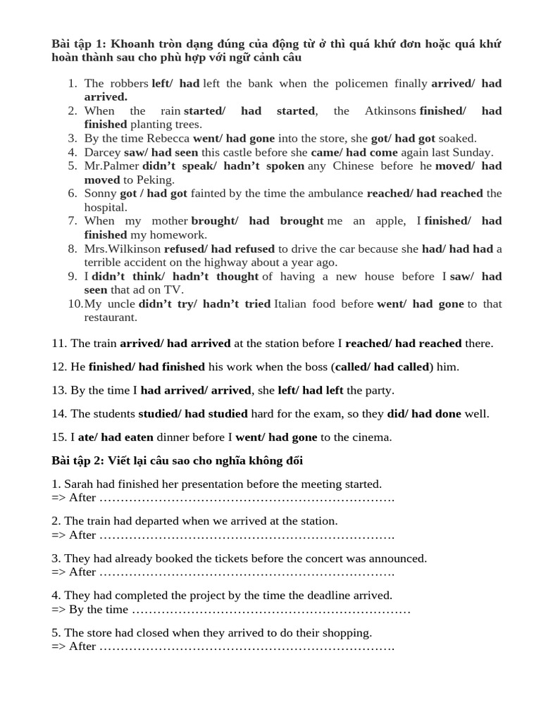 Past Tense Verb Exercises | PDF