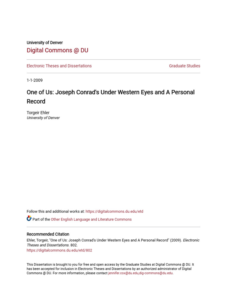 One of Us_ Joseph Conrads Under Western Eyes and A Personal Reco | PDF ...