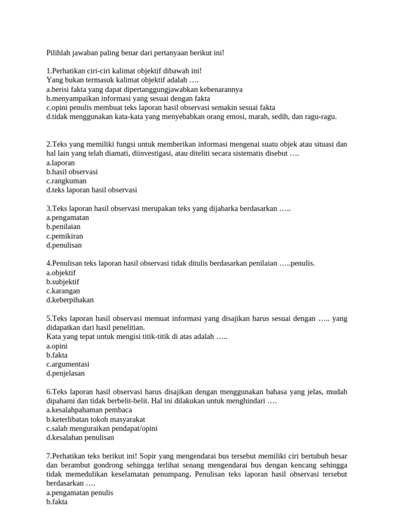 LATIHAN SOAL BHS INDONESIA | PDF