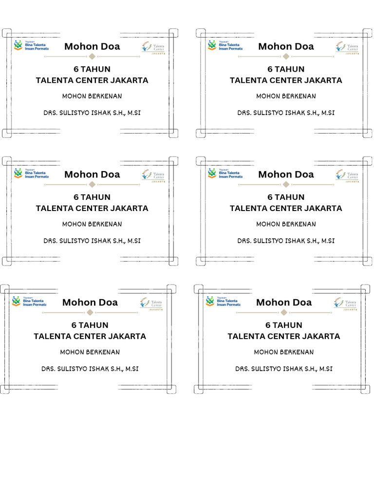 Mohon Doa Mohon Doa: 6 Tahun Talenta Center Jakarta 6 Tahun Talenta ...