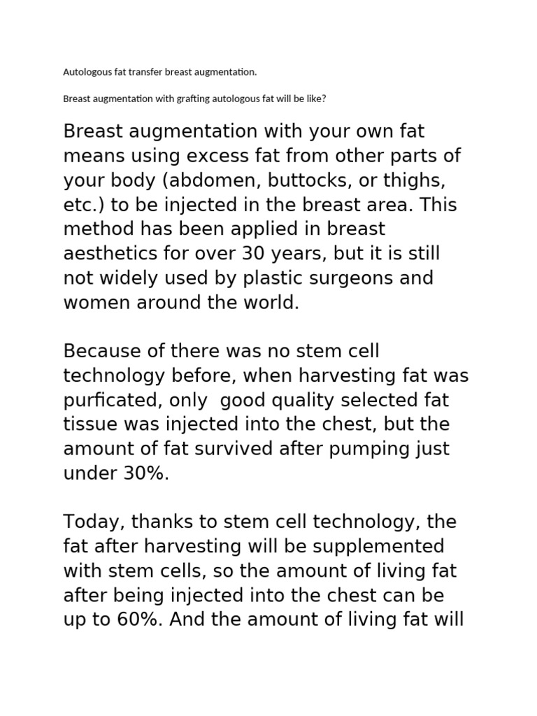 Autologous Fat Transfer Breast Augmentation | PDF | Adipose Tissue | Medical Specialties