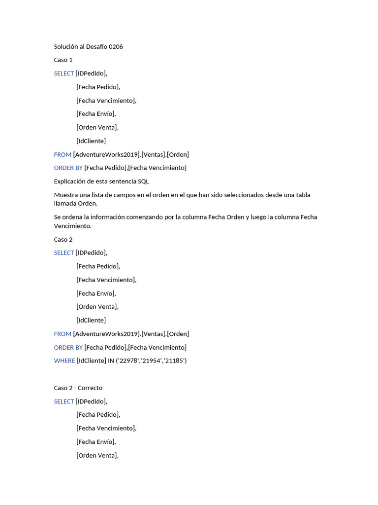 Solución Sentencia SELECT | PDF