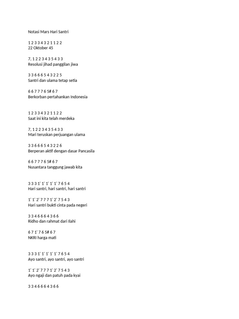 Notasi Mars Hari Santri | PDF
