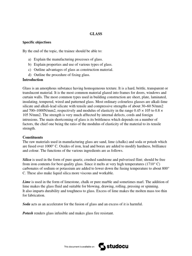 Glass Notes Construction Materials | PDF | Glasses | Building Insulation