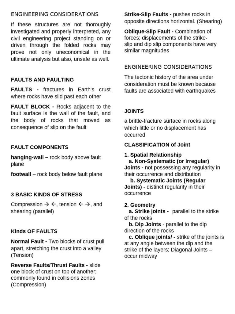 GEOLOGY NOTES FINAL | PDF | Fault (Geology) | Stress (Mechanics) GEOLOGY NOTES FINAL | PDF | Fault (Geology) | Stress (Mechanics)
