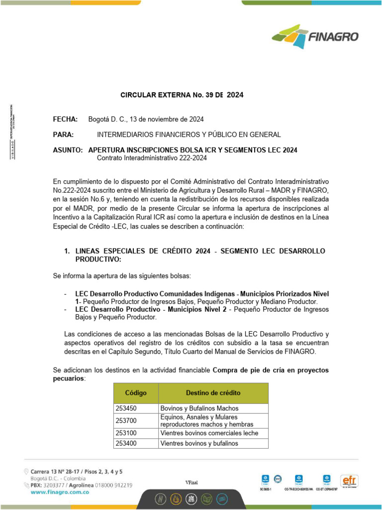 Circular 39 de 2024. | PDF