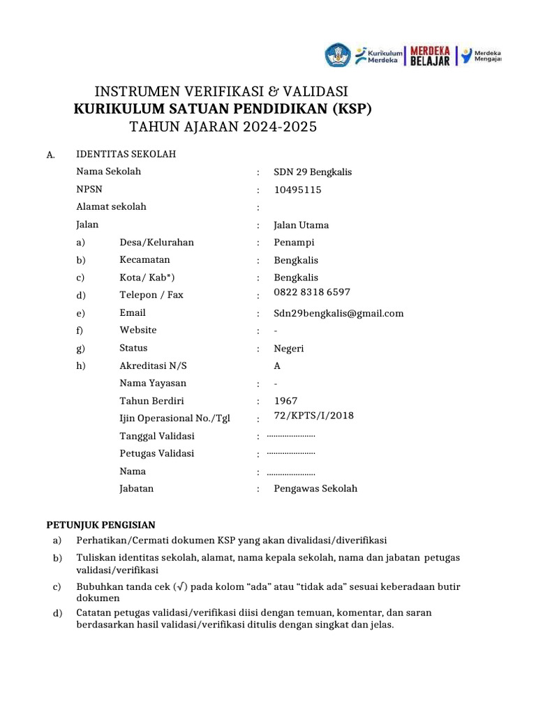 Validasi Kurikulum Satpend 2024 2025 | PDF