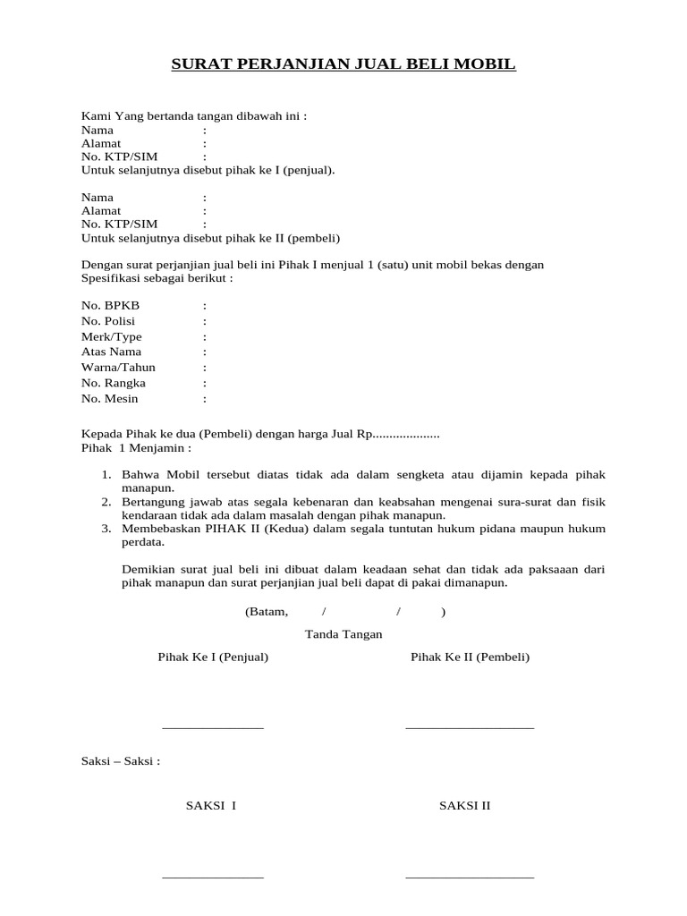 SURAT_PERJANJIAN_JUAL_BELI_MOBIL_KOSONG | PDF