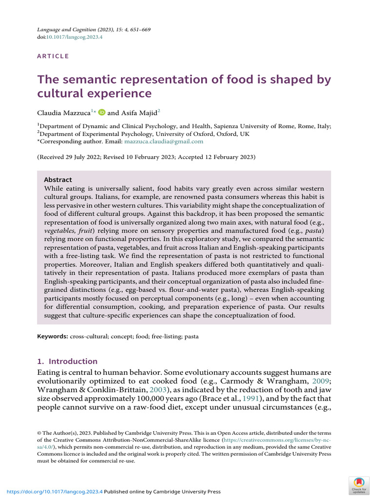 Semantic Representation of Food Is Shaped by Cultural Experience | PDF ...