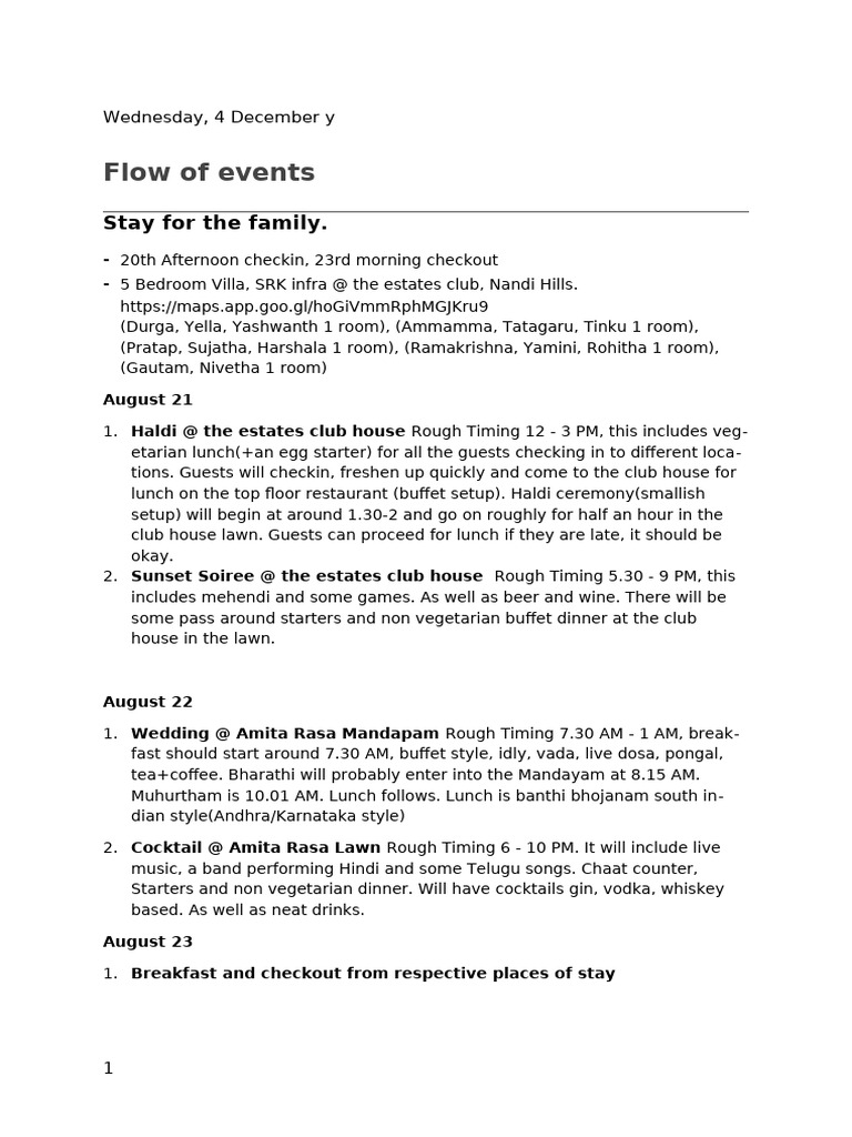 Event Flow and Plan For The Wedding | PDF
