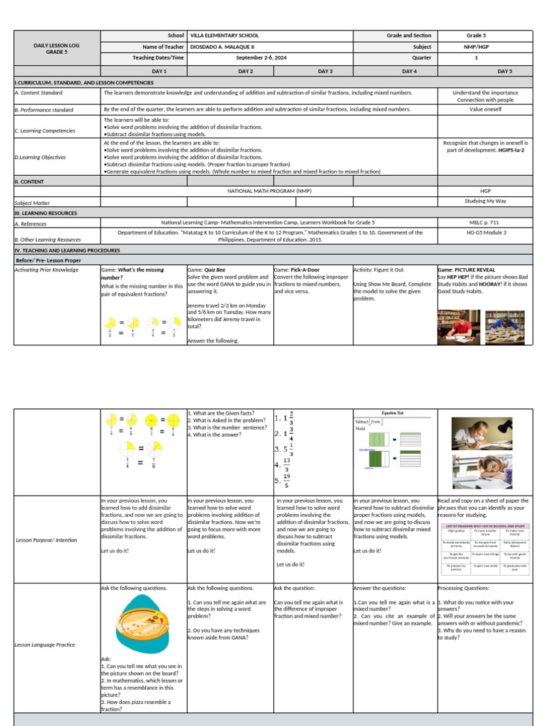 GRADE-5-NMP-HGP-WEEK-6 | PDF | Subtraction | Cognition