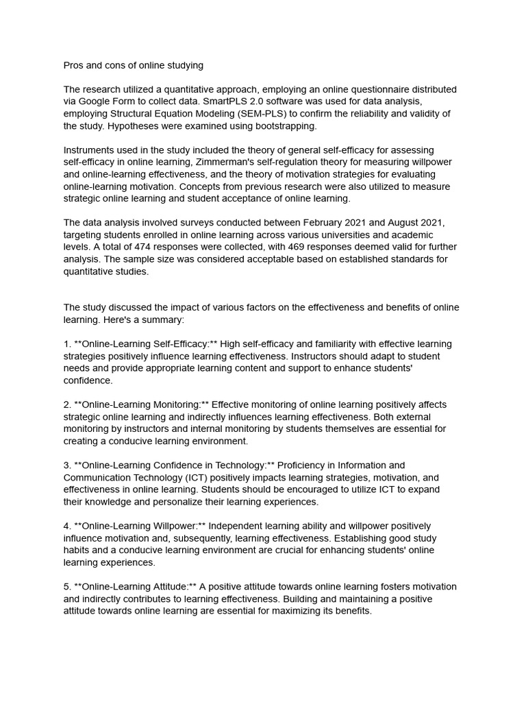 Pros and Cons of Online Studying | PDF | Educational Technology ...