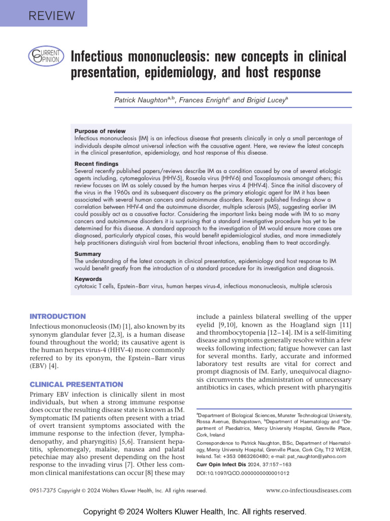 2024_Infectious_mononucleosis_new_concepts_in_clinical_presentation | PDF | Infection | Immunology