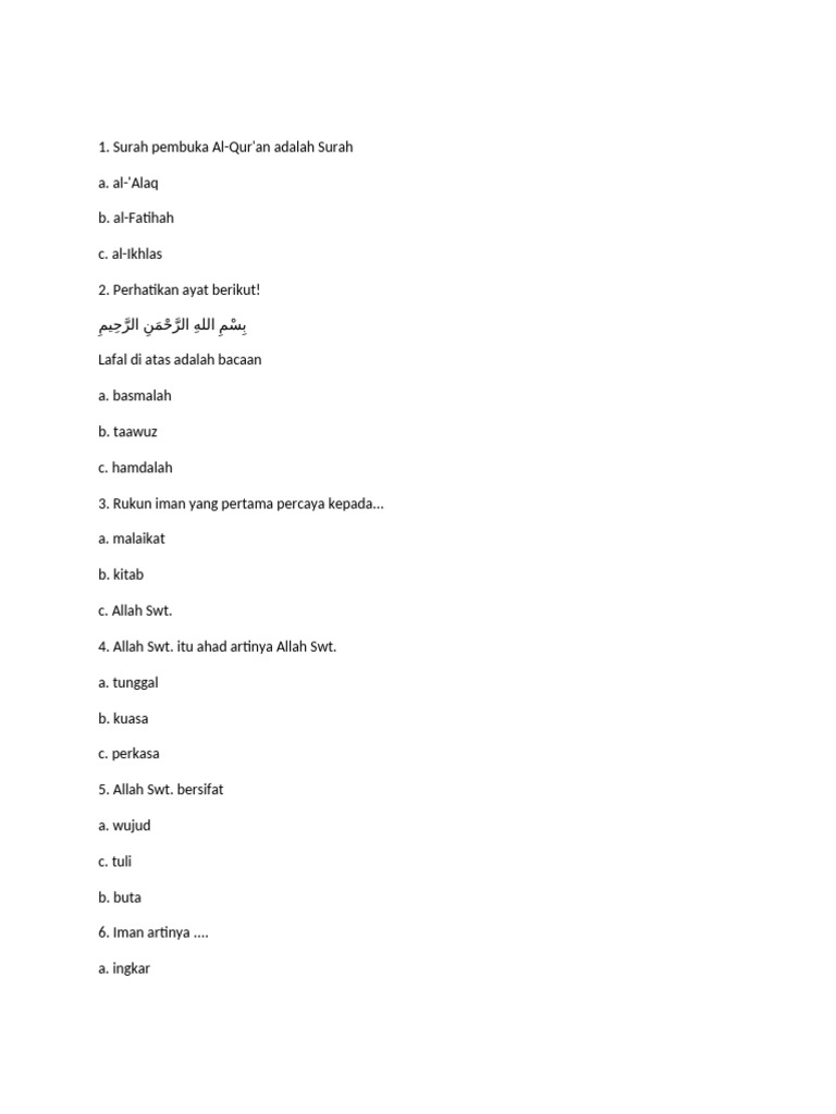 Soal Pai Kls 1 TH 2024 | PDF