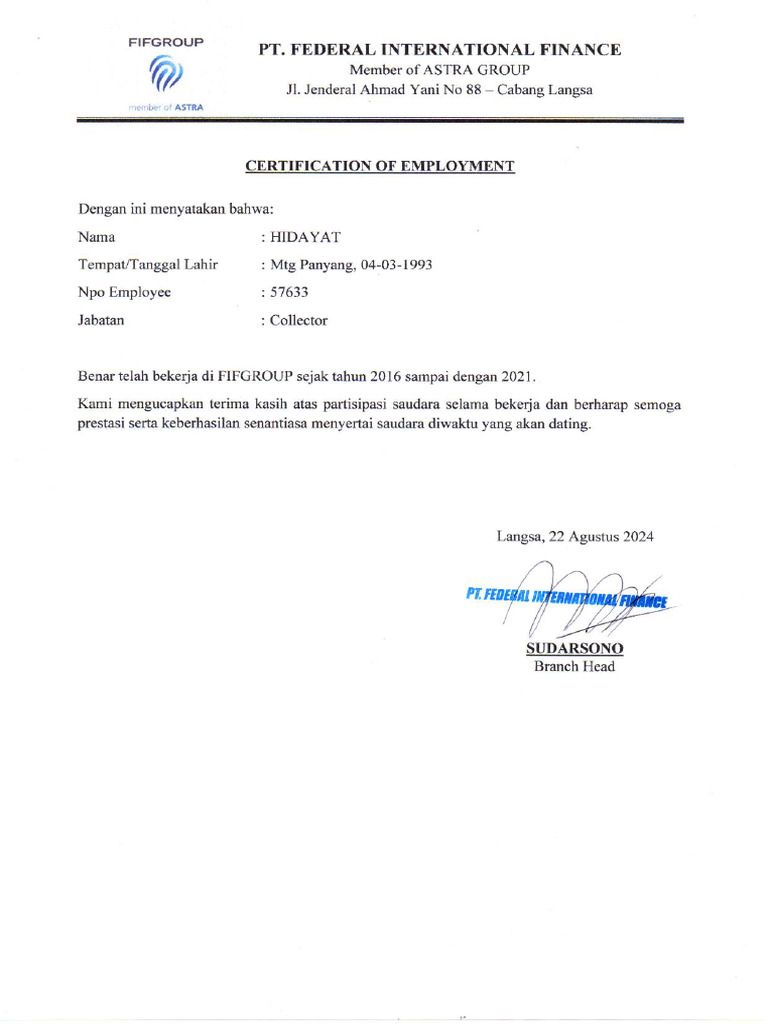 Stempel dan Paklaring FIFGROUP | PDF