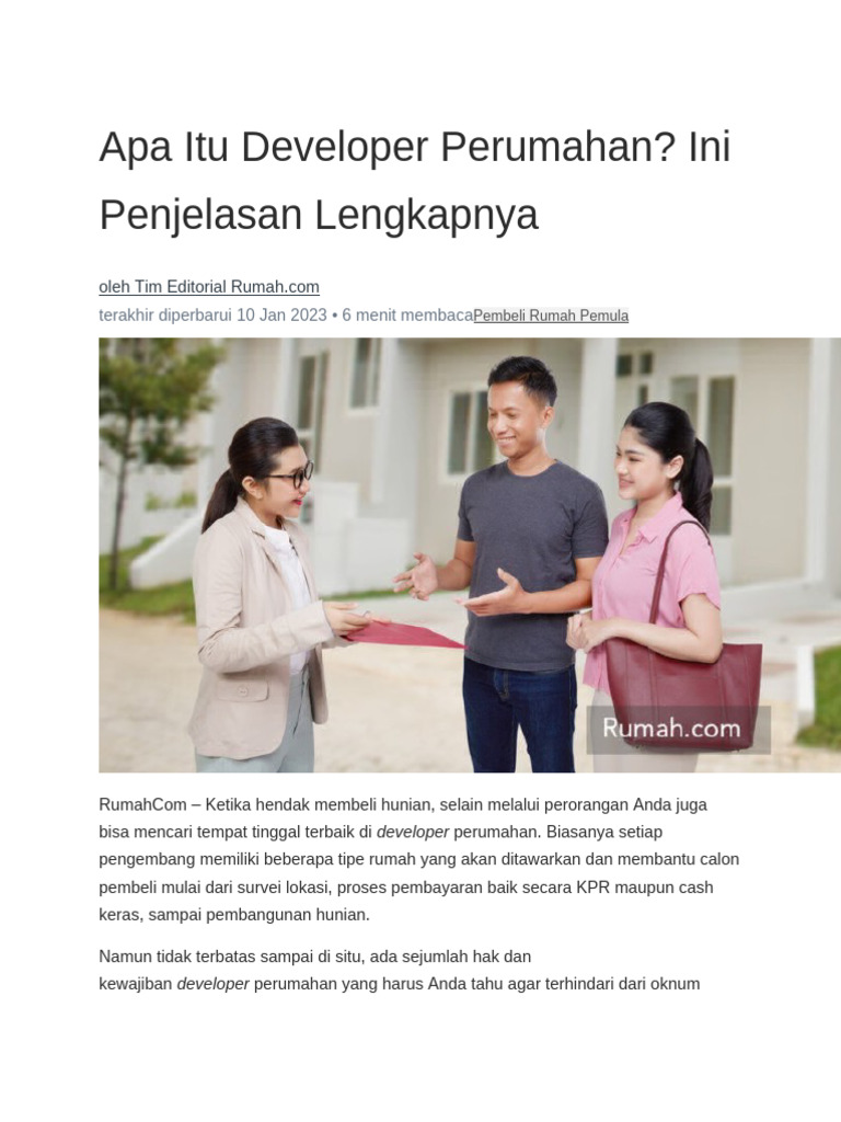 Pengertian Developer Perumahan | PDF