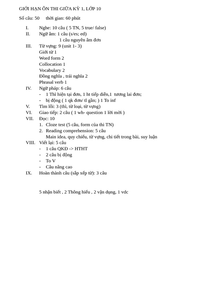 L P 10 GI I H N ÔN THI GI A K 1 | PDF