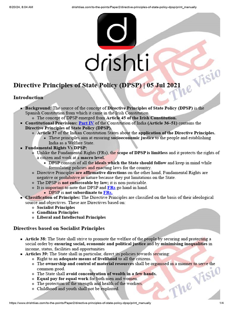 To The Points - Paper2 - Directive Principles of State Policy DPSP ...